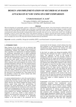 Design and implementation of secured scan based attacks on ic’s by using on chip comparison ...