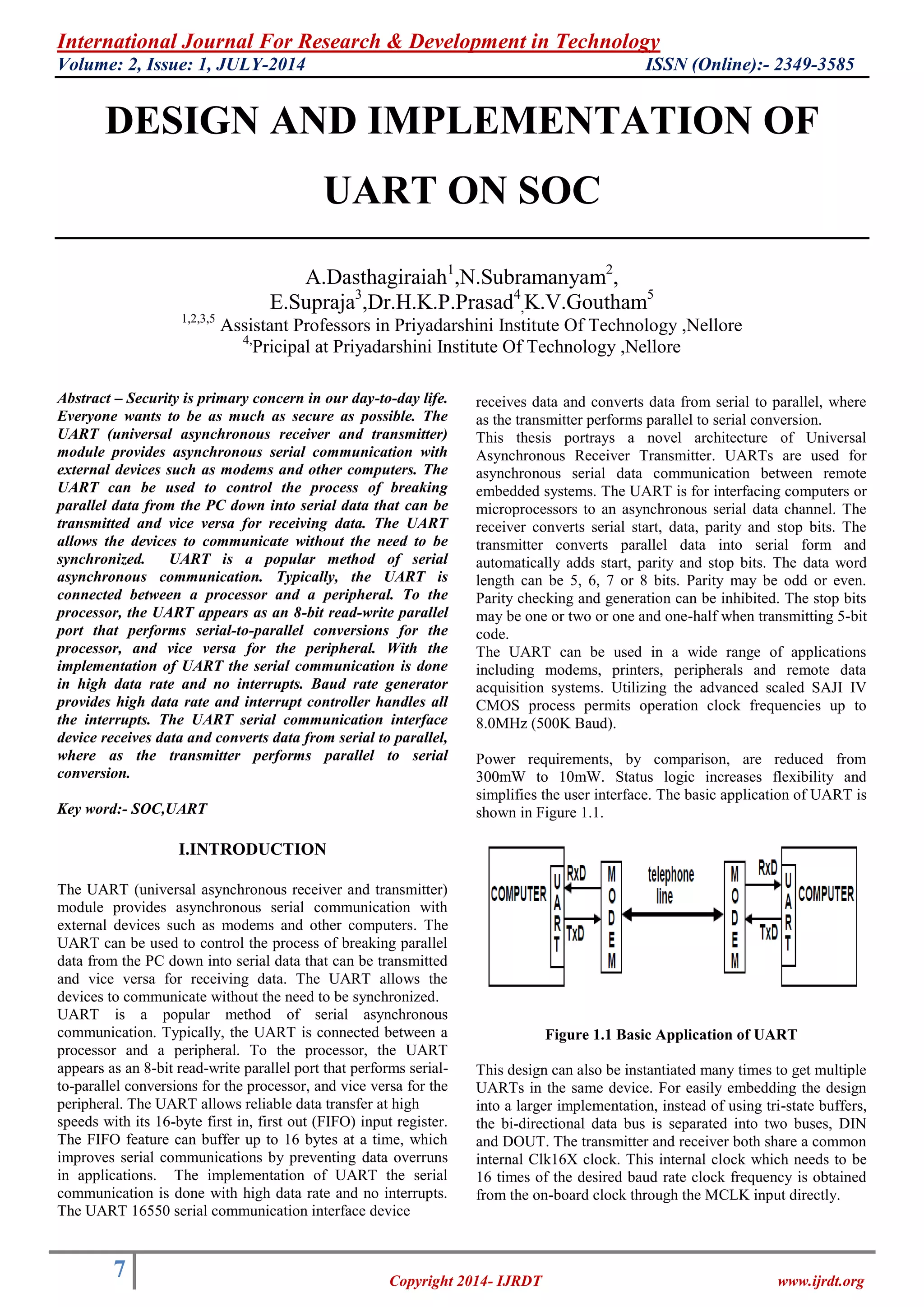 Design and implementation of uart on soc | PDF