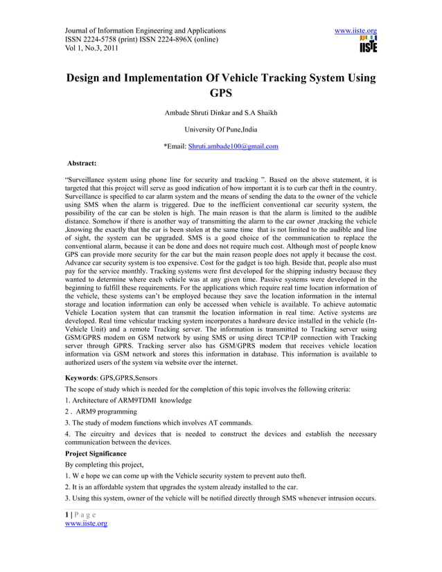 Design and implementation of vehicle tracking system using gps | PDF
