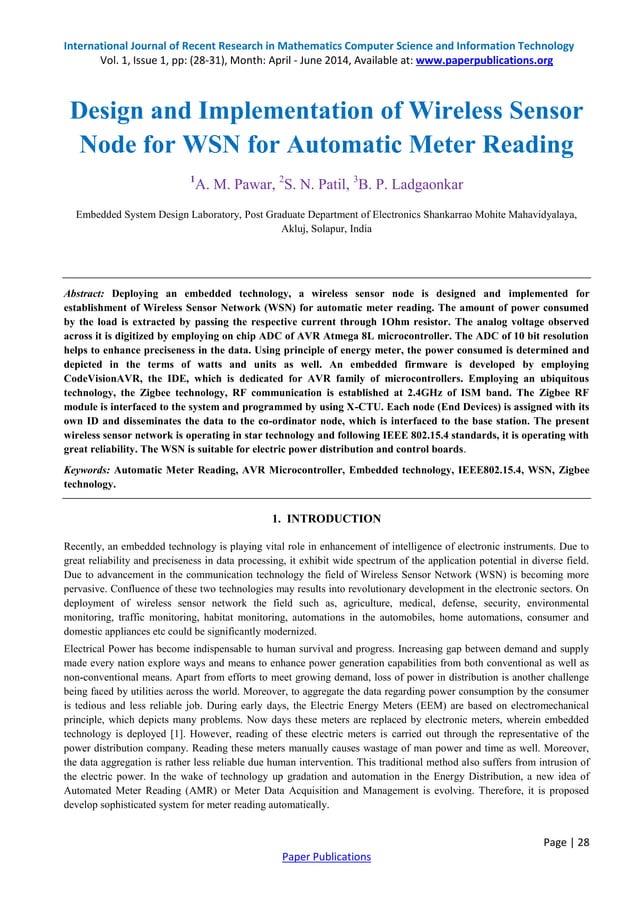 Design and Implementation of Wireless Sensor Node for WSN for Automatic Meter Reading | PDF ...