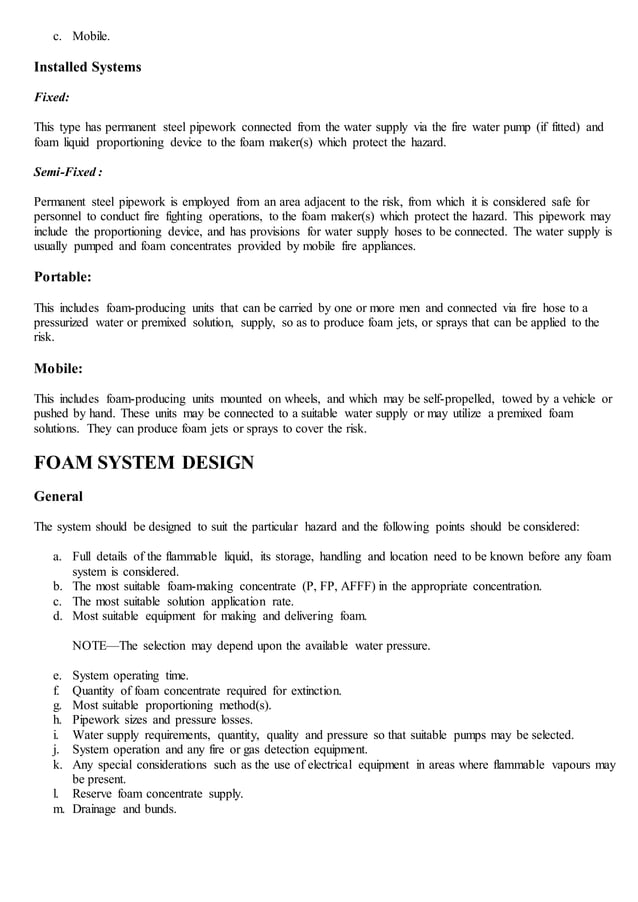 Design and installation of fixed foam fire extinguishing system | DOCX | Chemistry | Science
