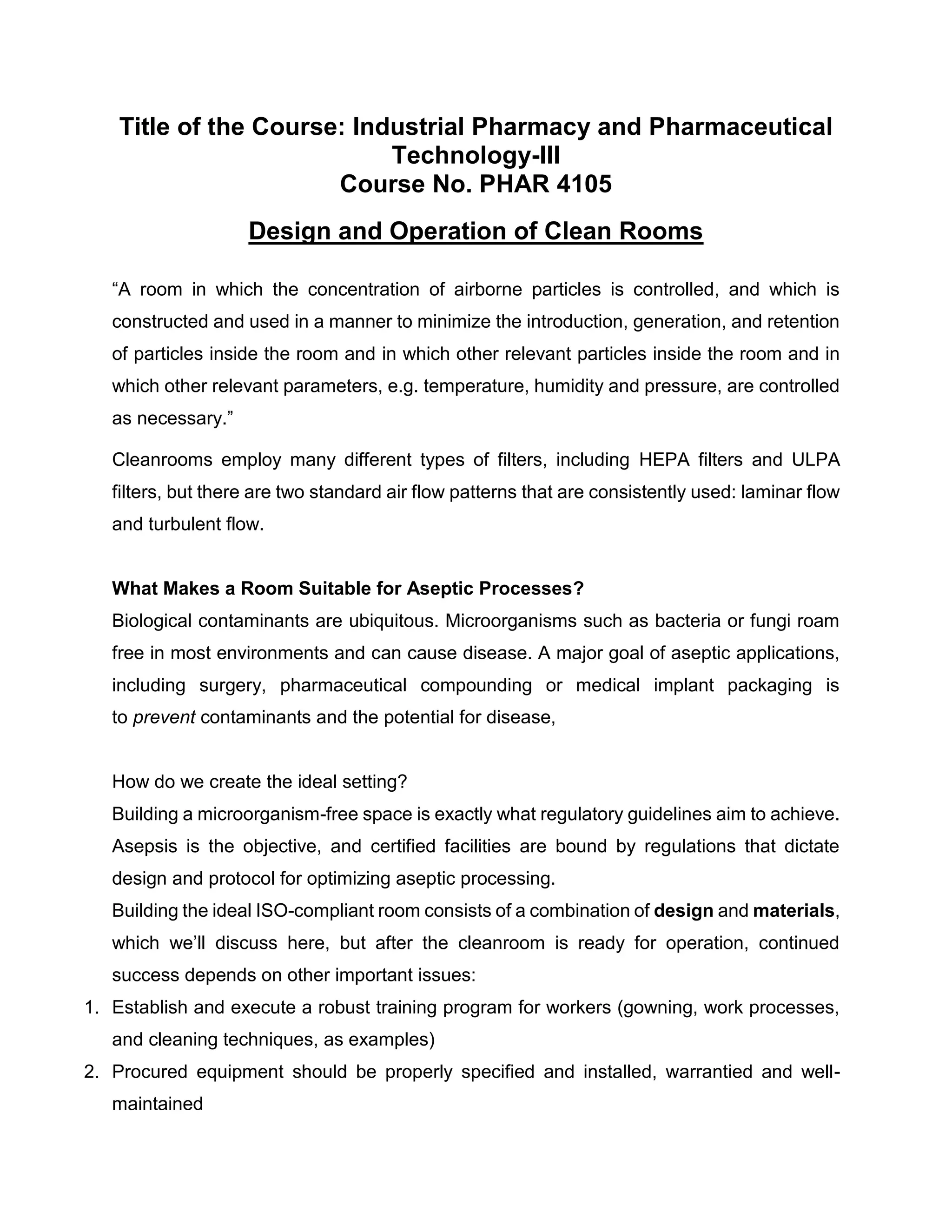 Design and operation of clean rooms | PDF | Indoor Environmental ...