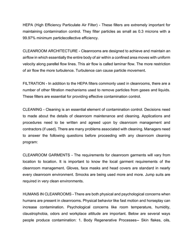 Design and operation of clean rooms | PDF | Indoor Environmental ...