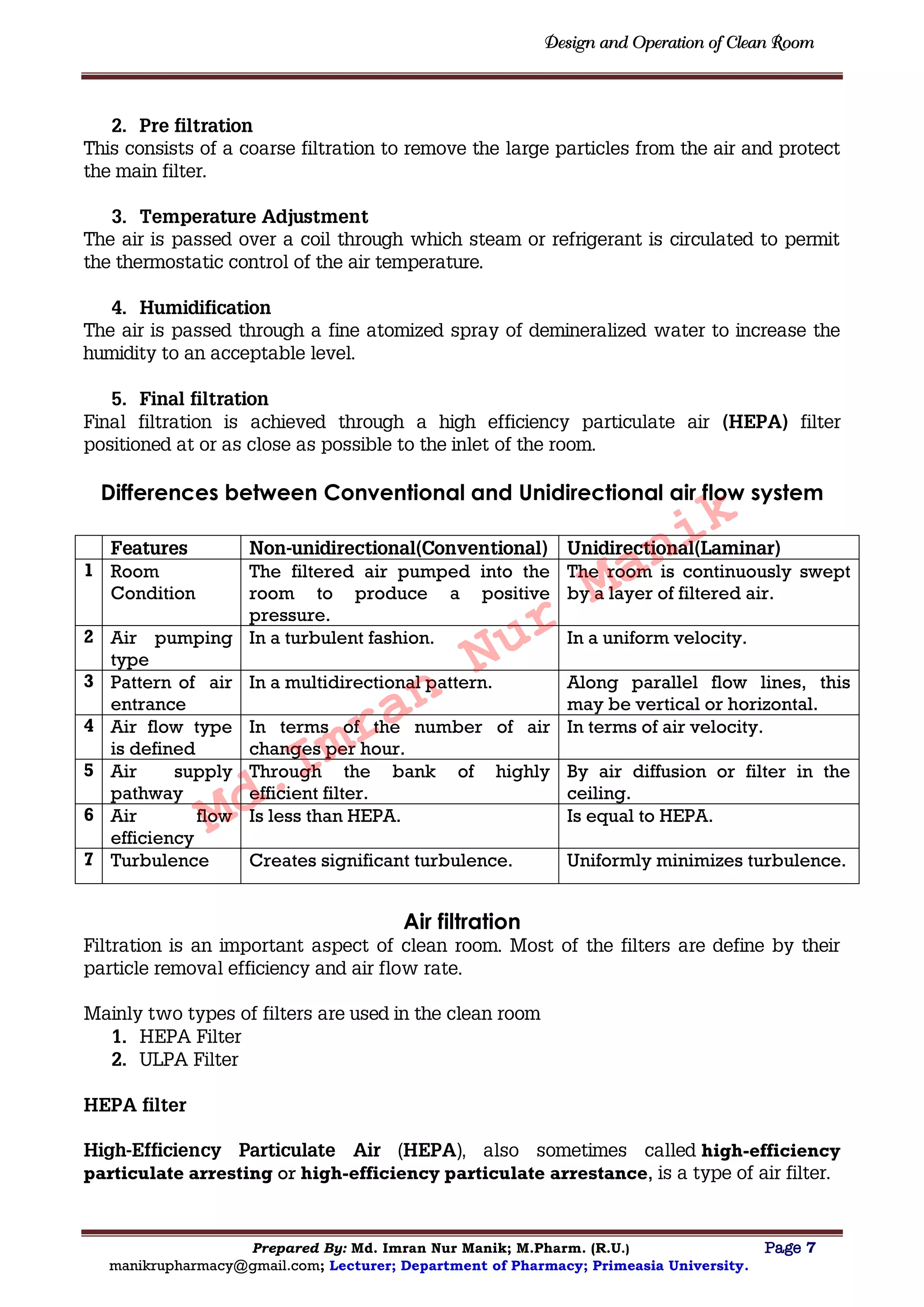 Design and operation of clean room MANIK | PDF