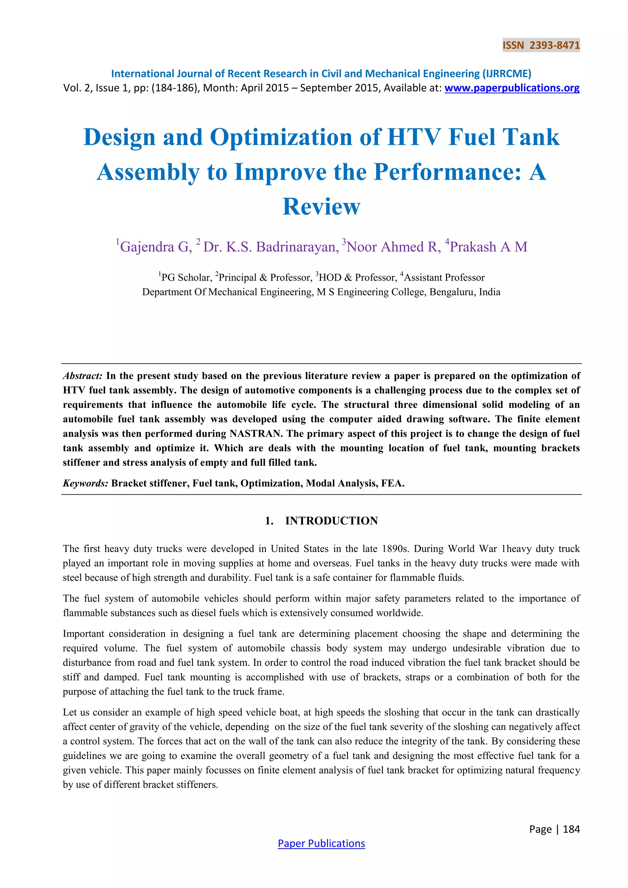 Design and Optimization of HTV Fuel Tank Assembly to Improve the ...