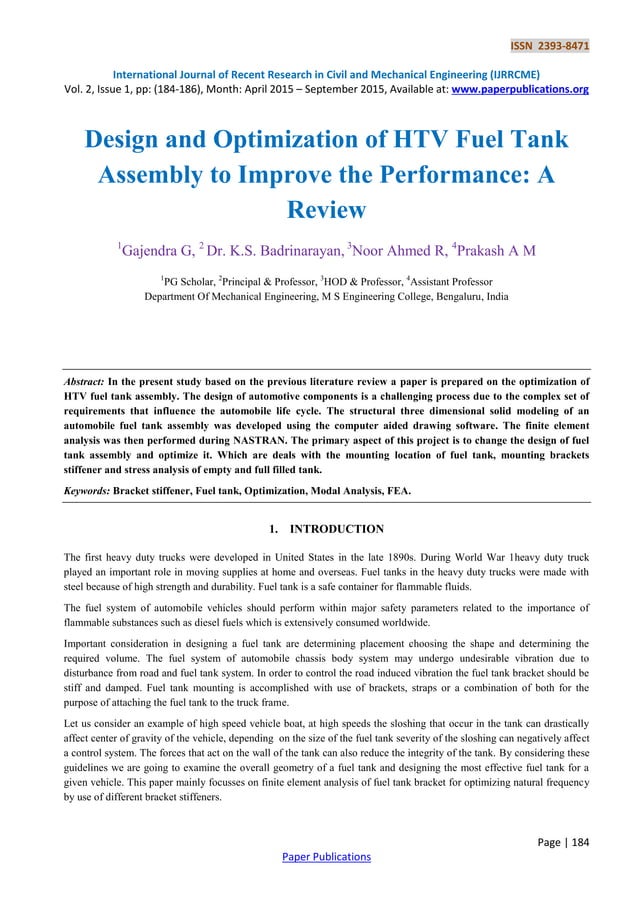 Design and Optimization of HTV Fuel Tank Assembly to Improve the Performance: A Review | PDF ...
