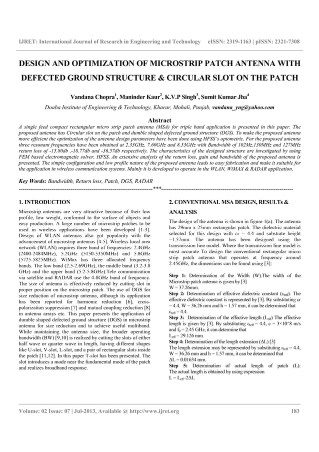Design and optimization of microstrip patch antenna with | PDF | Physics | Science