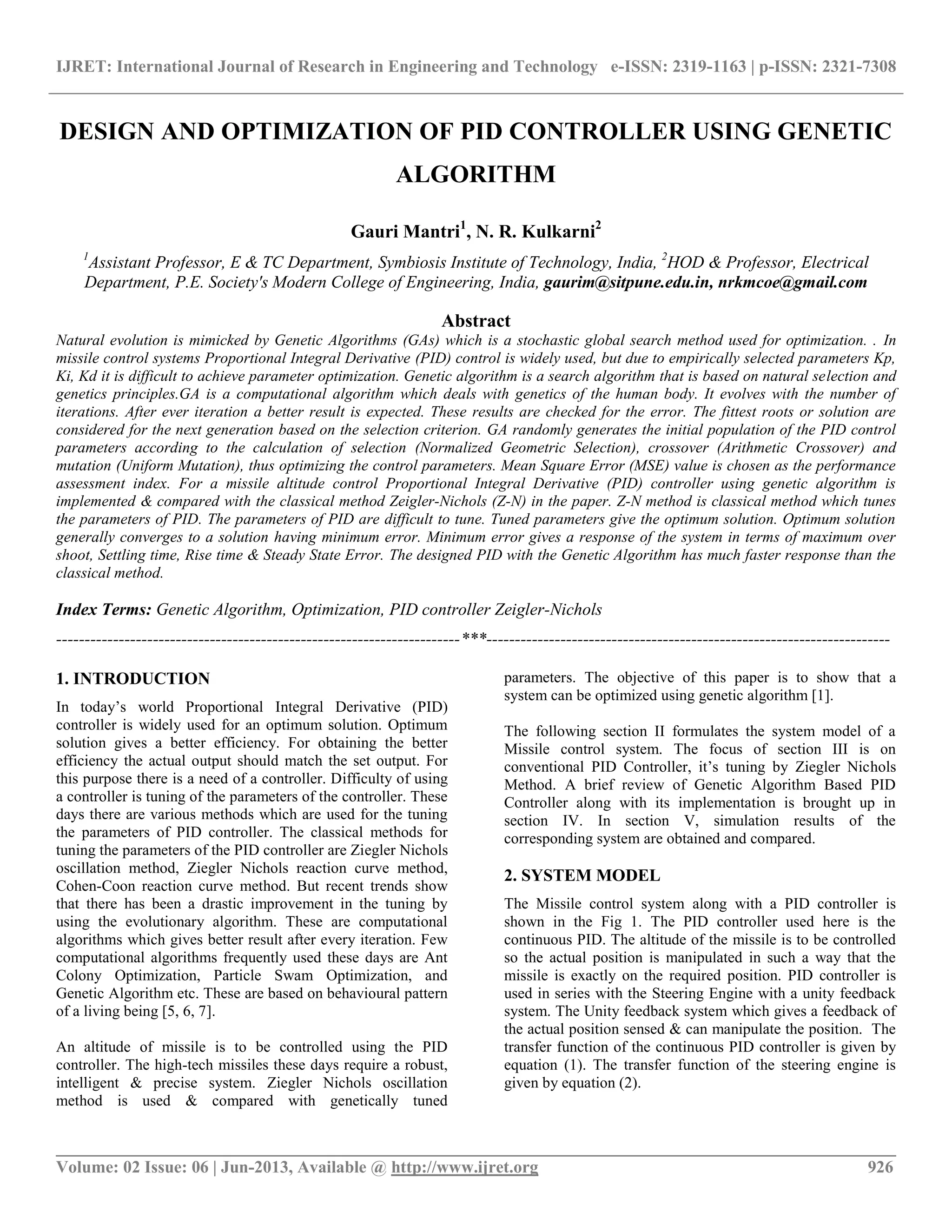 Design And Optimization Of Pid Controller Using Genetic Algorithm Pdf 6900
