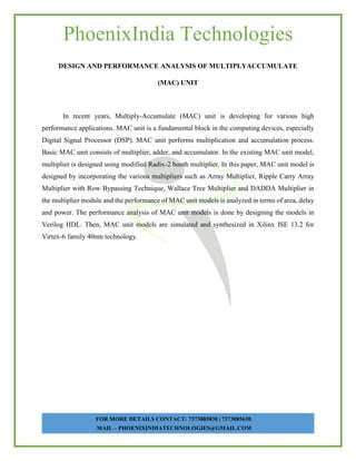 Design and performance analysis of multiplyaccumulate (mac) unit | PDF