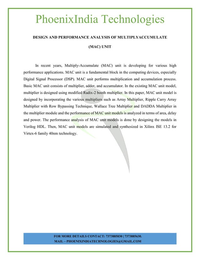 Design and performance analysis of multiplyaccumulate (mac) unit | PDF