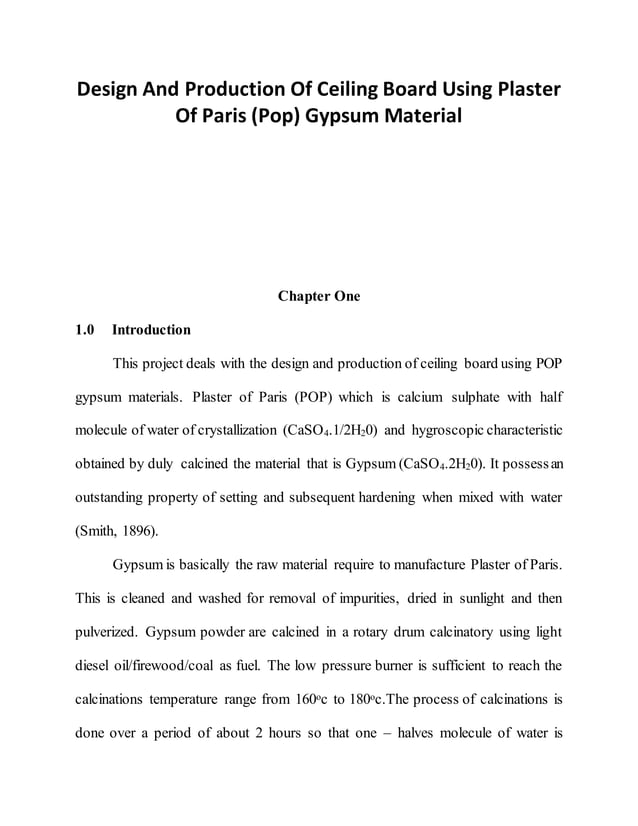 Design And Production Of Ceiling Board Using Plaster Of Paris (Pop ...