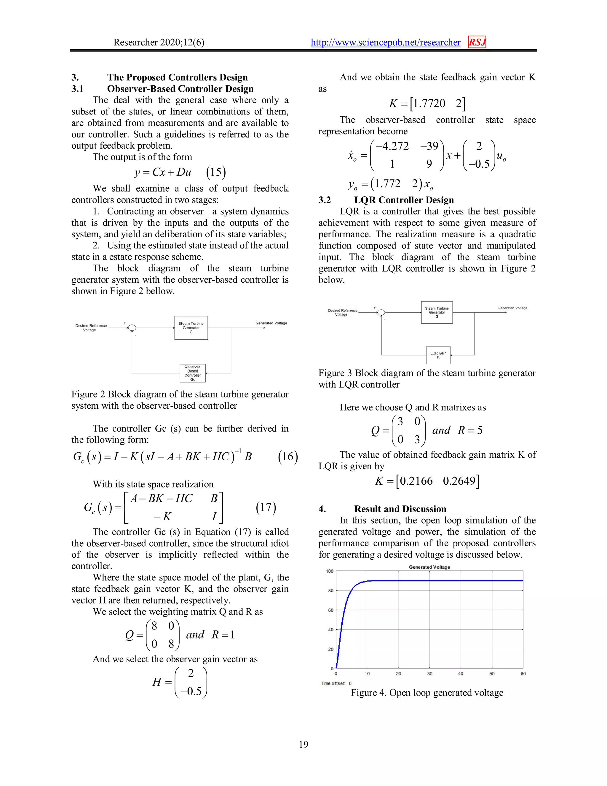 Design and simulation of a steam turbine generator using observer based and lqr controllers | PDF