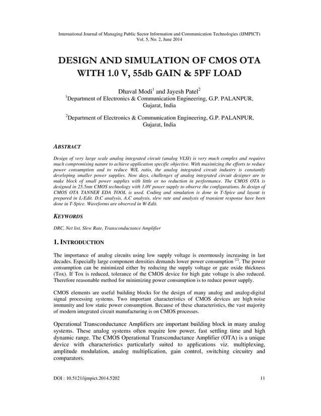 Design and simulation of cmos ota | PDF