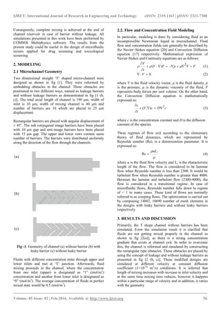 Design and simulation of microfluidic passive mixer with geometric ...