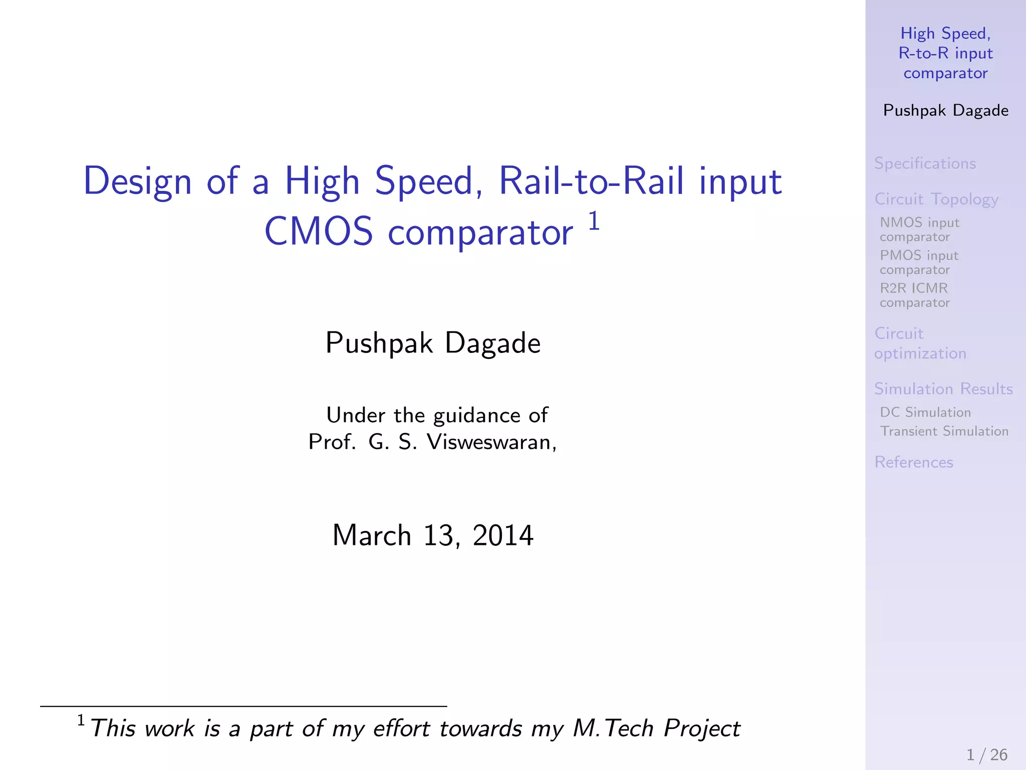 Design of a High Speed, Rail-to-Rail input CMOS comparator | PDF