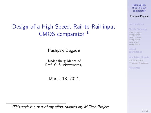 Design Of A High Speed Rail To Rail Input Cmos Comparator Ppt