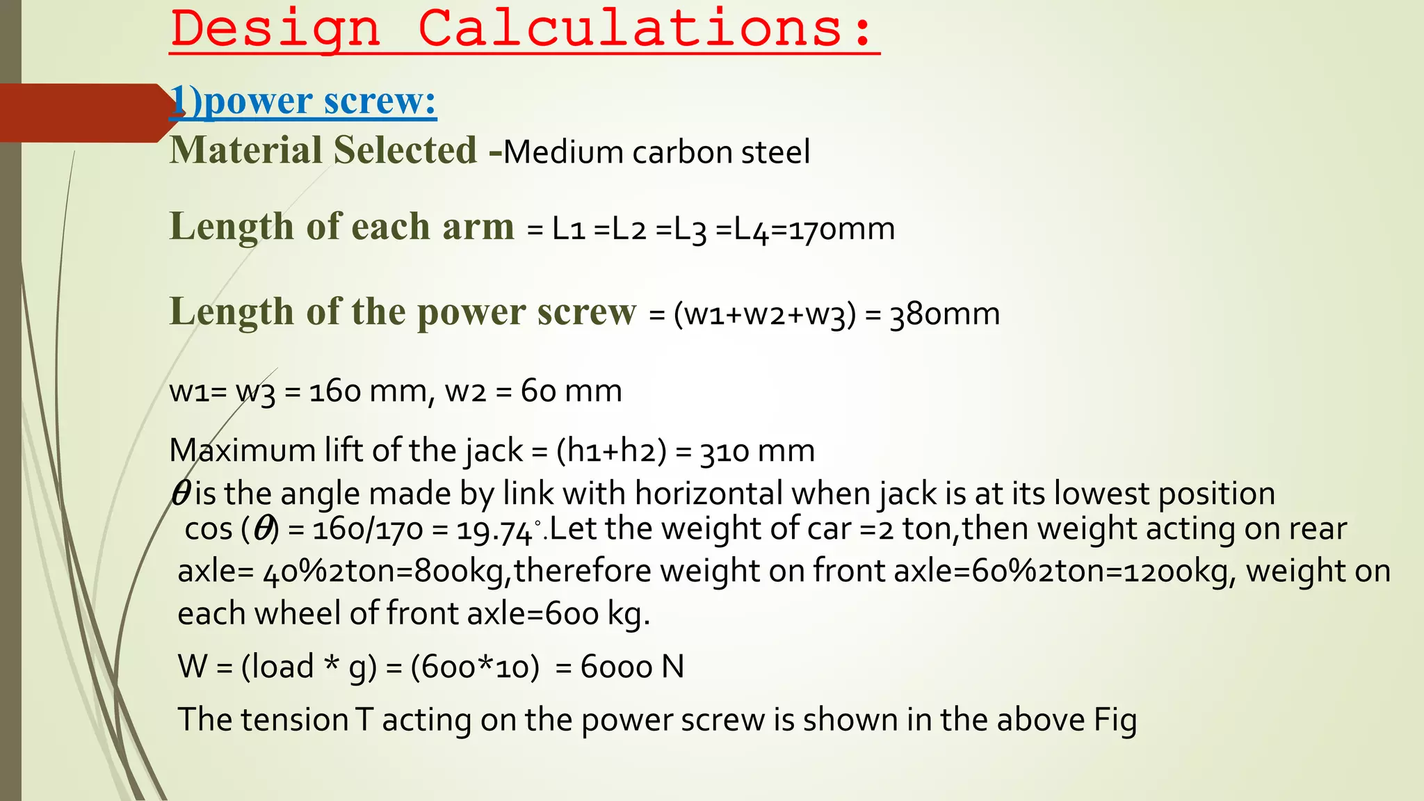 Design and analysis of scissor jack final report 8 sem (1) | PPTX