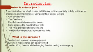 Design and analysis of scissor jack final report 8 sem (1) | PPTX
