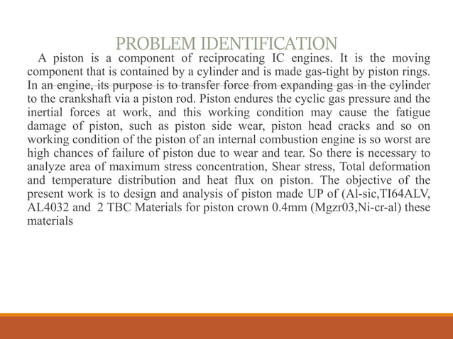Design and static thermal analysis of piston | PPTX | Chemistry | Science