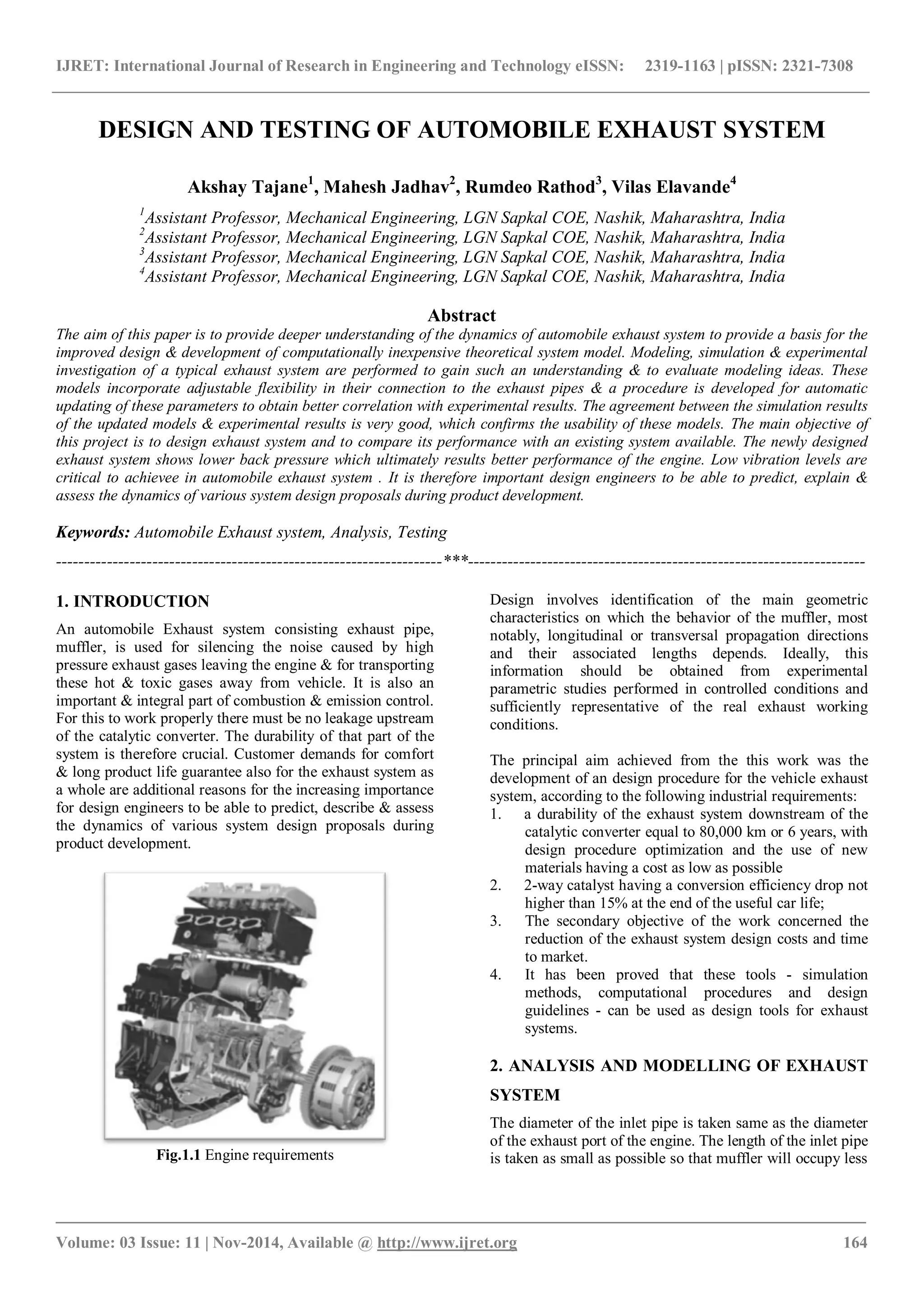 Design and testing of automobile exhaust system | PDF