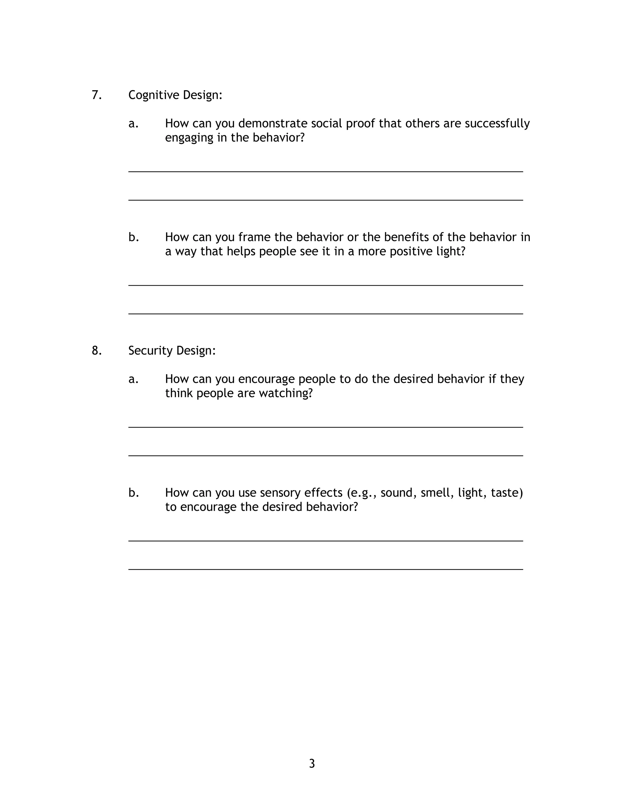 Design Approach for Behavior Change Worksheet | PDF