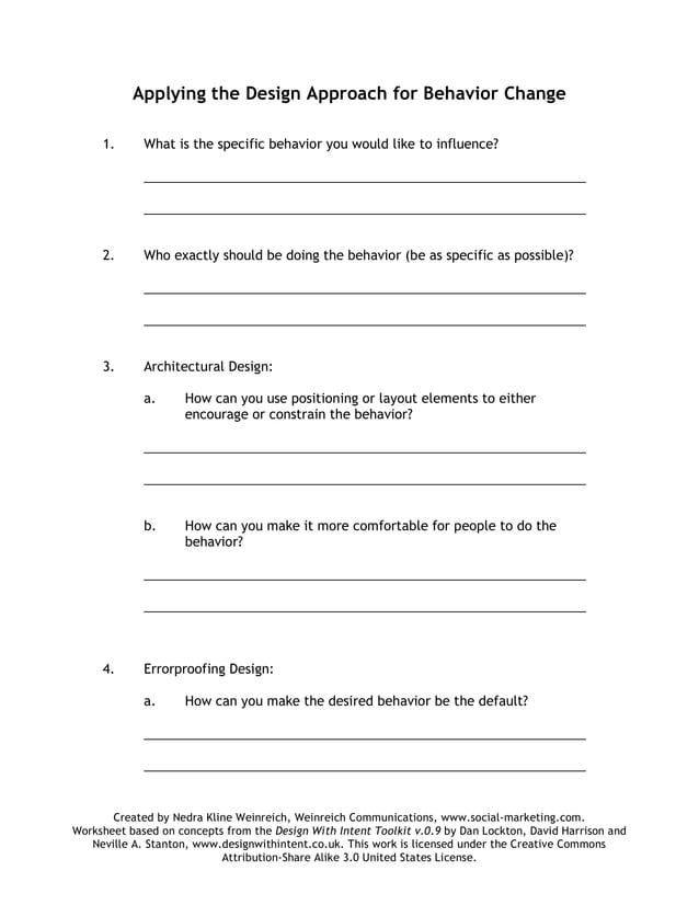 Design Approach for Behavior Change Worksheet | PDF | Desktop ...