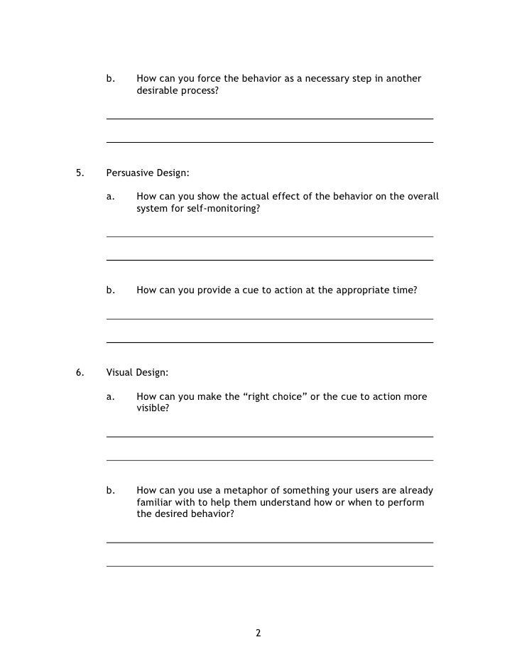 Design Approach For Behavior Change Worksheet