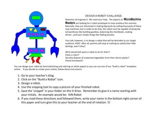 Design A Robot Instructions | DOCX | Robotics | Technology & Computing