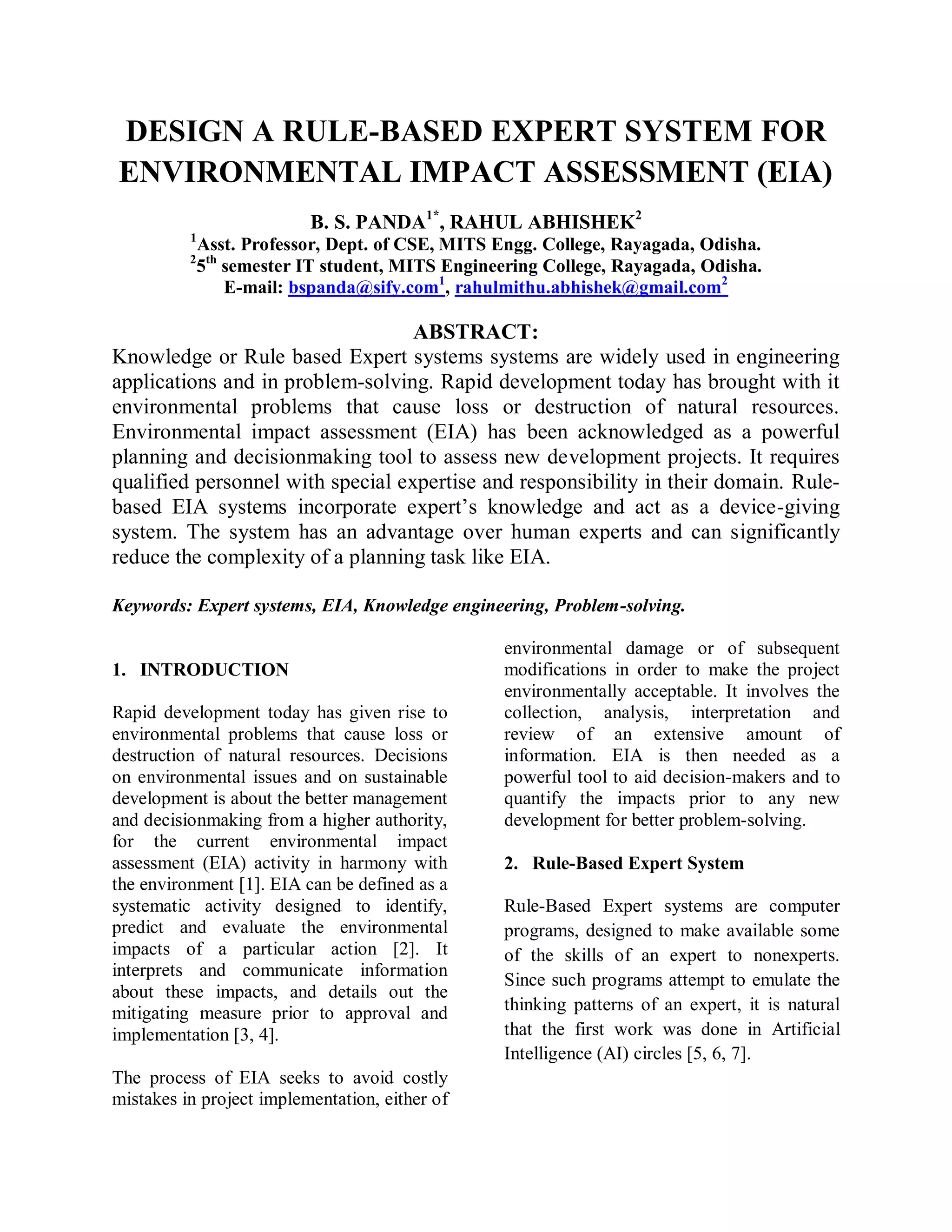 Design a rule based expert system for eia | PDF