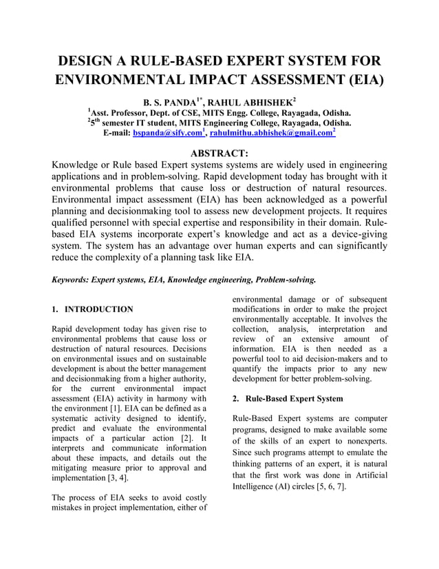 Design a rule based expert system for eia | PDF