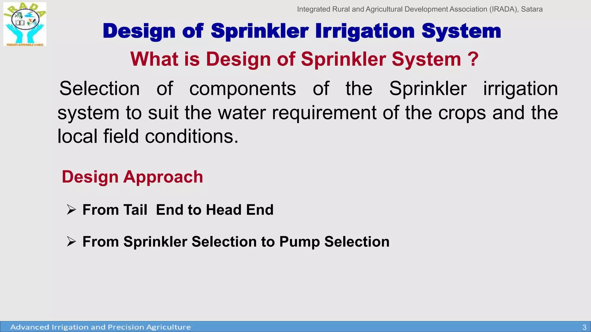 Design aspects of sprinkler irrigation system | PPTX
