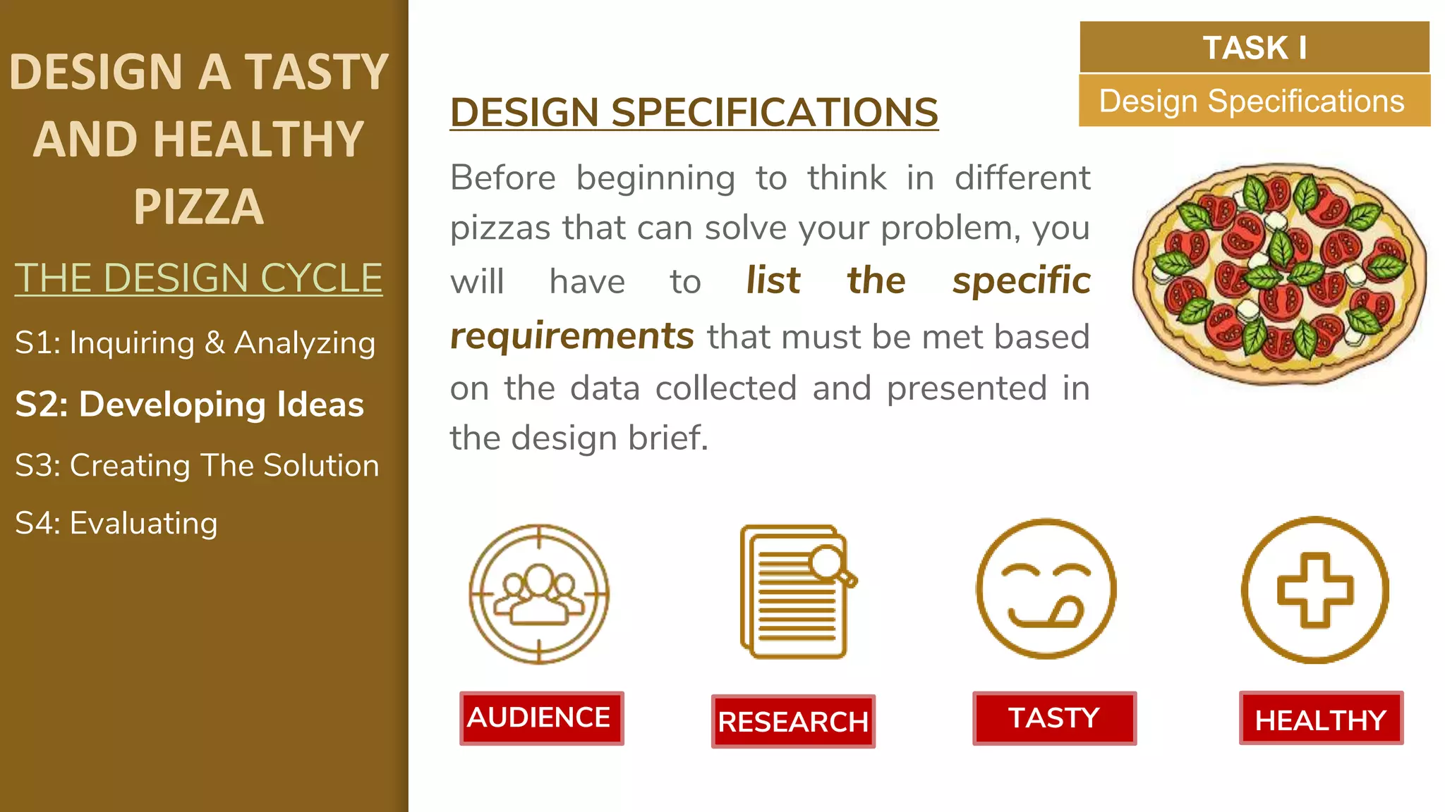 Design a tasty and healthy pizza - Developing Ideas | PPTX