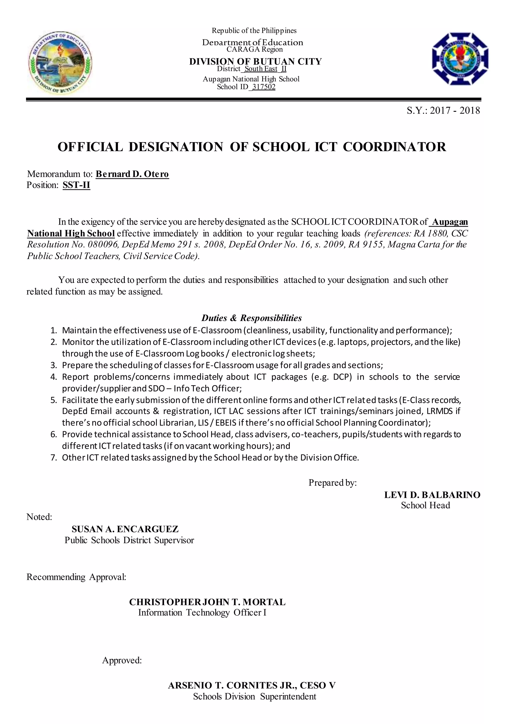 Designation ict coordinator 2017 | PDF