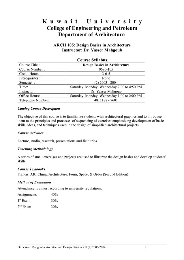 Architectural Design Basics Syllabus 2004 | DOC | Civil Engineering ...