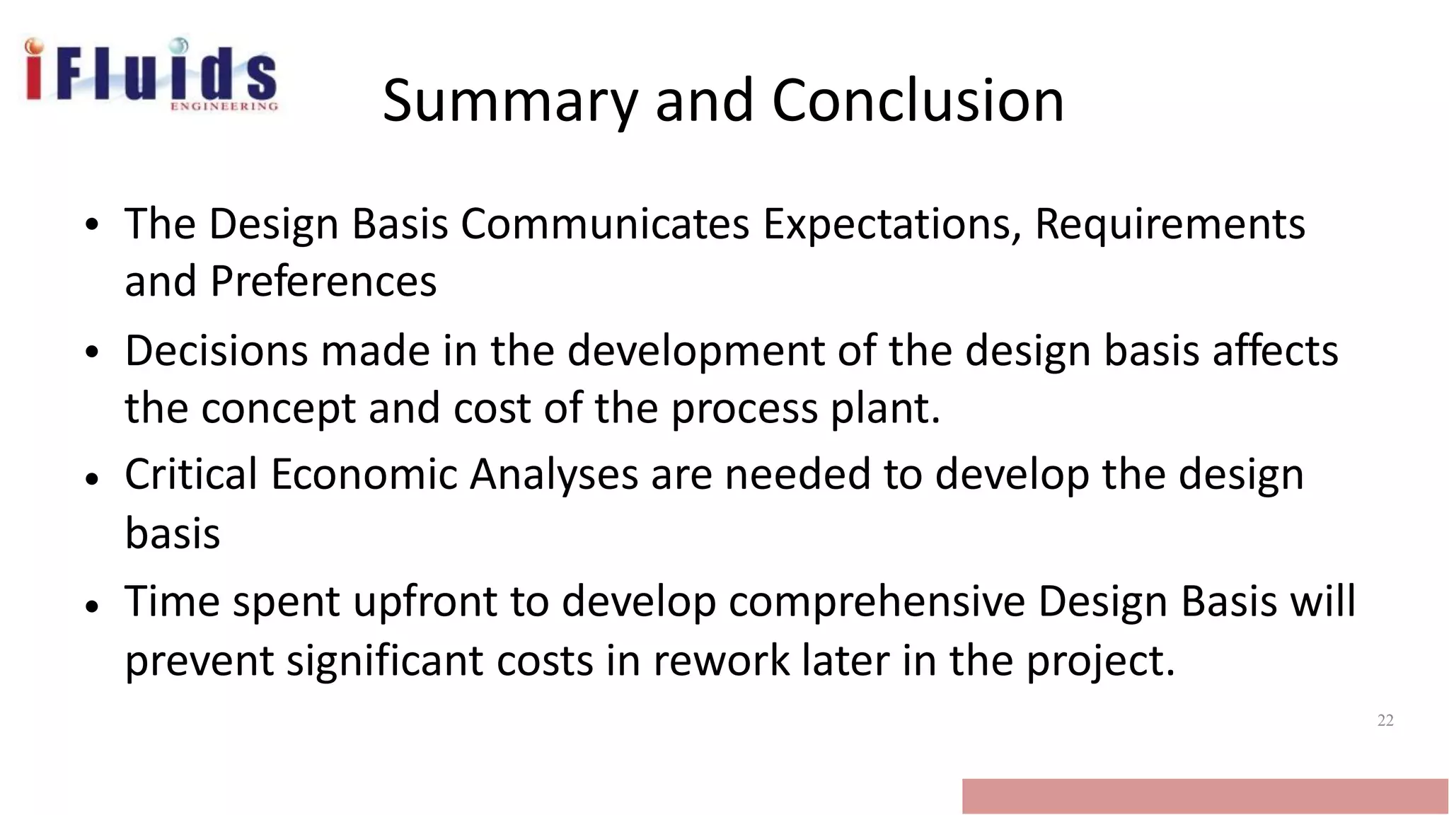Design basis - PROCESS DESIGN FUNDAMENTALS | PDF