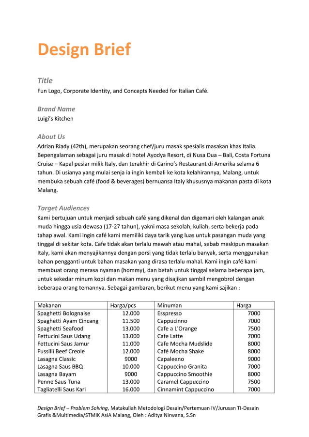 Design Brief - Problem Solving Exercise | PDF