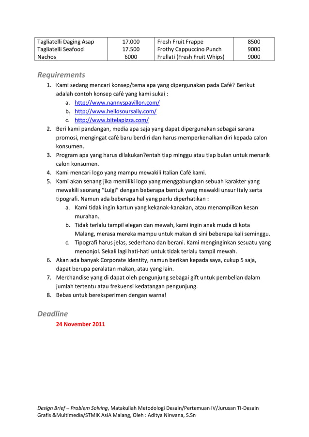 Design Brief - Problem Solving Exercise | PDF