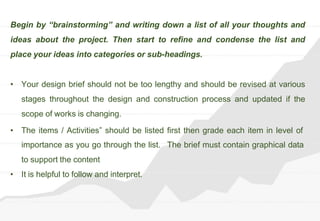 HOW TO WRITE Design Brief FOR THE ARCHITECTURAL PROJECT | PPTX | Design | Fine Art