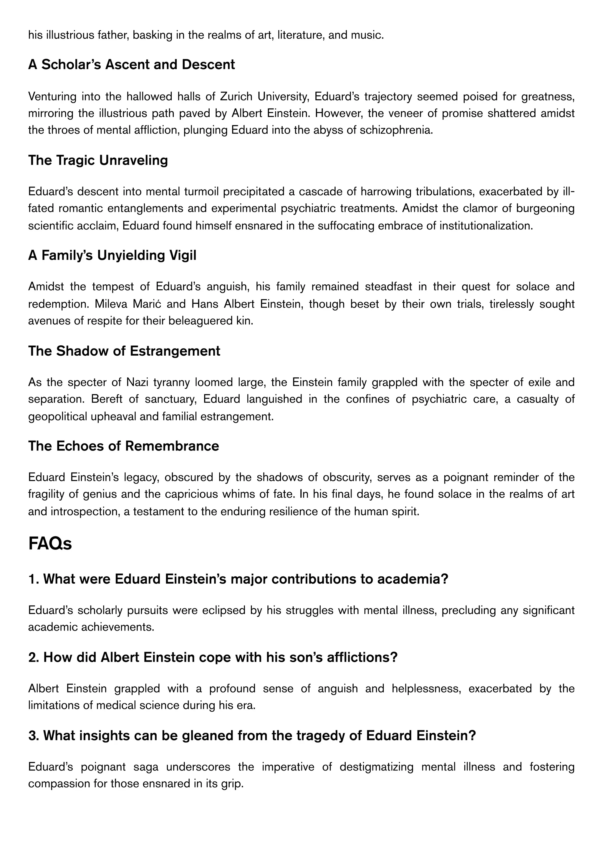 Unraveling the Enigma of Eduard Einstein: Albert’s Forgotten Son | PDF