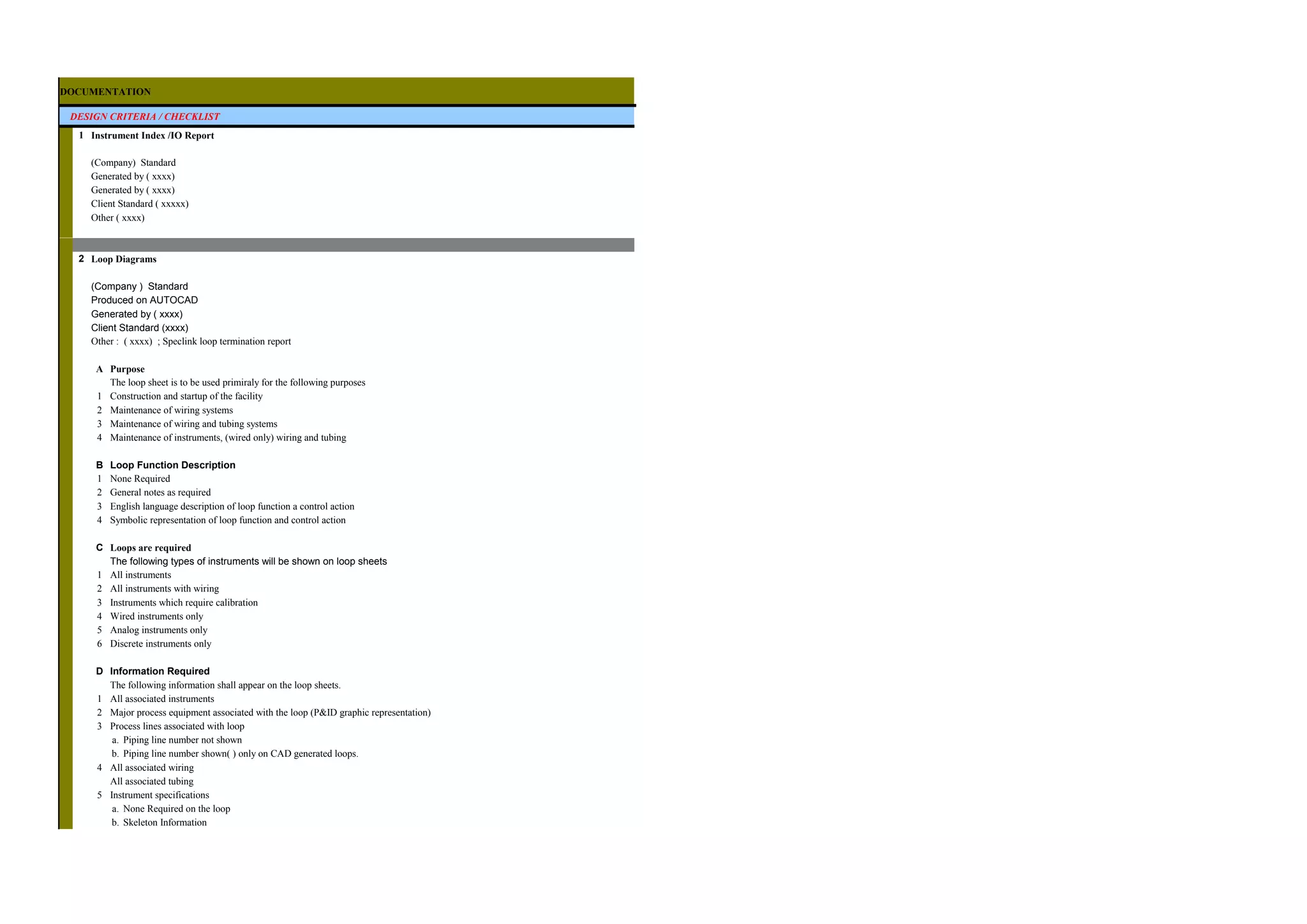 Design Checklist-Instrumentation & Control Systems (typical / guideline ...