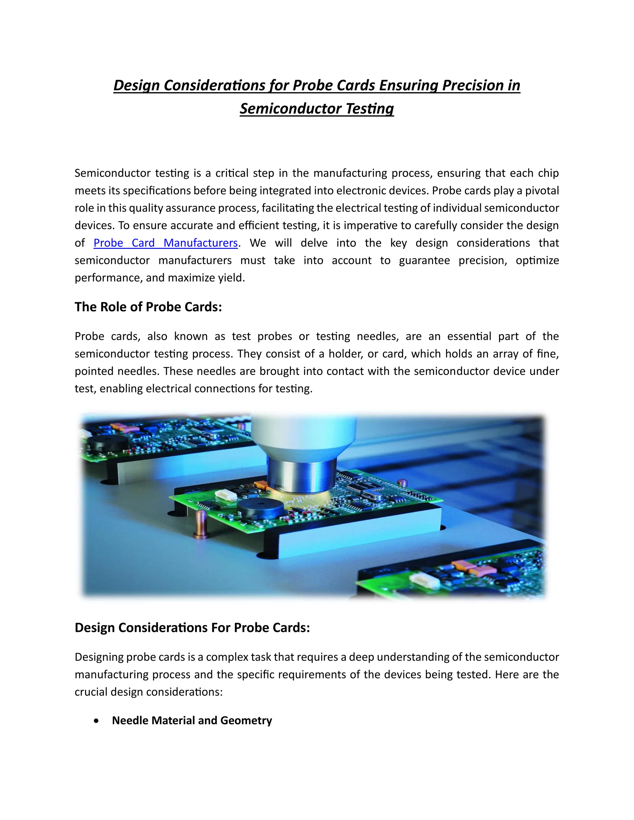 Design Considerations for Probe Cards Ensuring Precision in ...