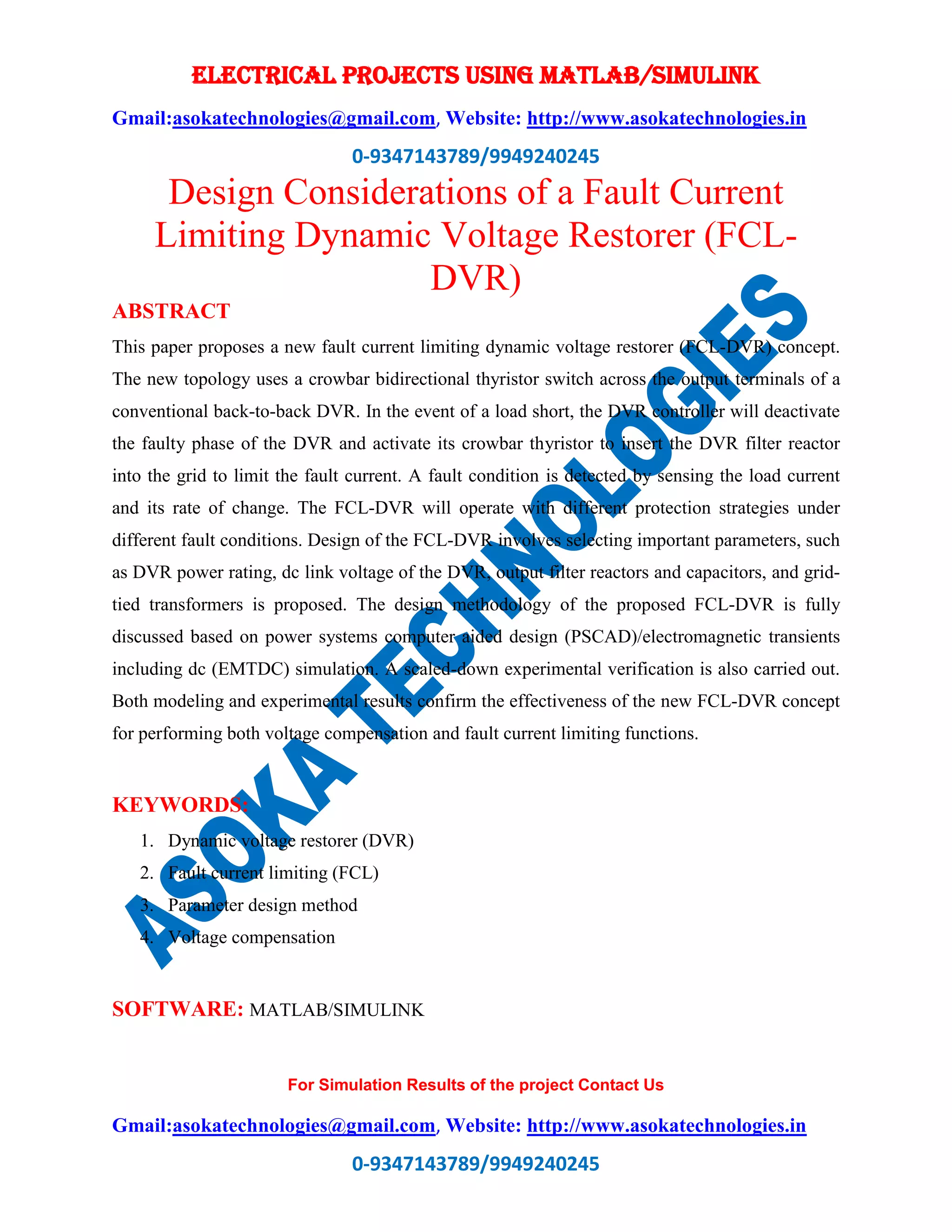 Design Considerations Of A Fault Current Limiting Dynamic Voltage Restorer Fcl Dvr Pdf