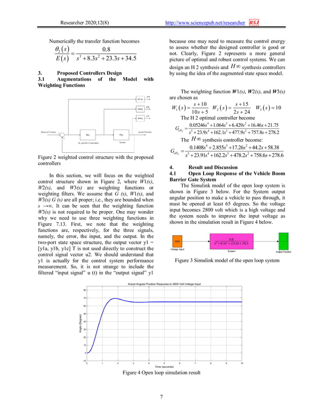 Design & control of vehicle boom barrier gate system using augmented h 2 optimal & h infinity ...