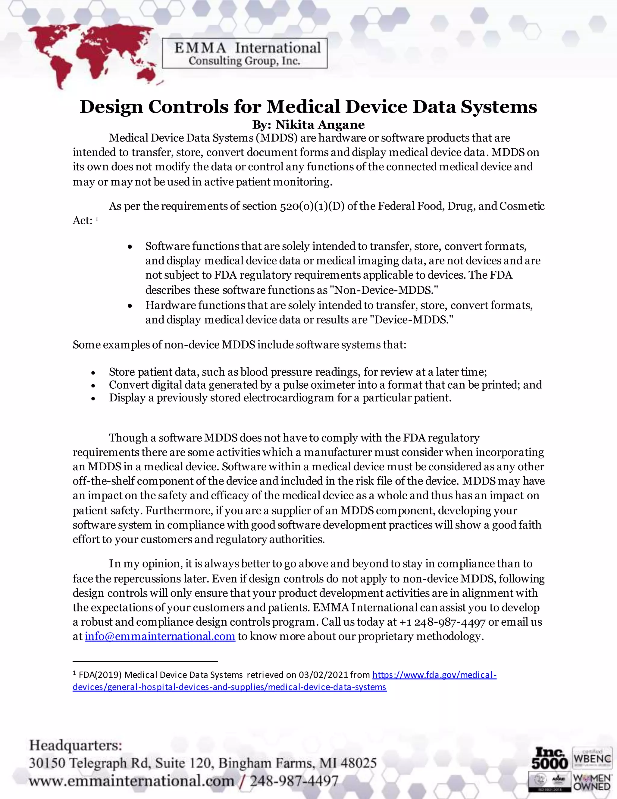 Design Controls for Medical Device Data Systems | PDF