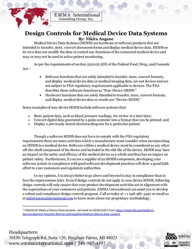 Design Controls for Medical Device Data Systems | PDF