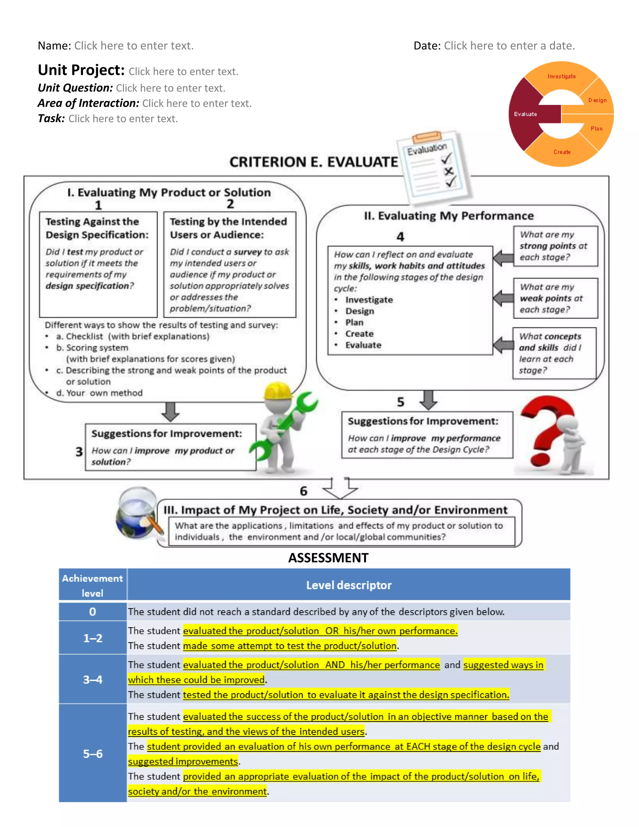 Design cycle guide_grades678 | DOCX | Educational Assessment | Education