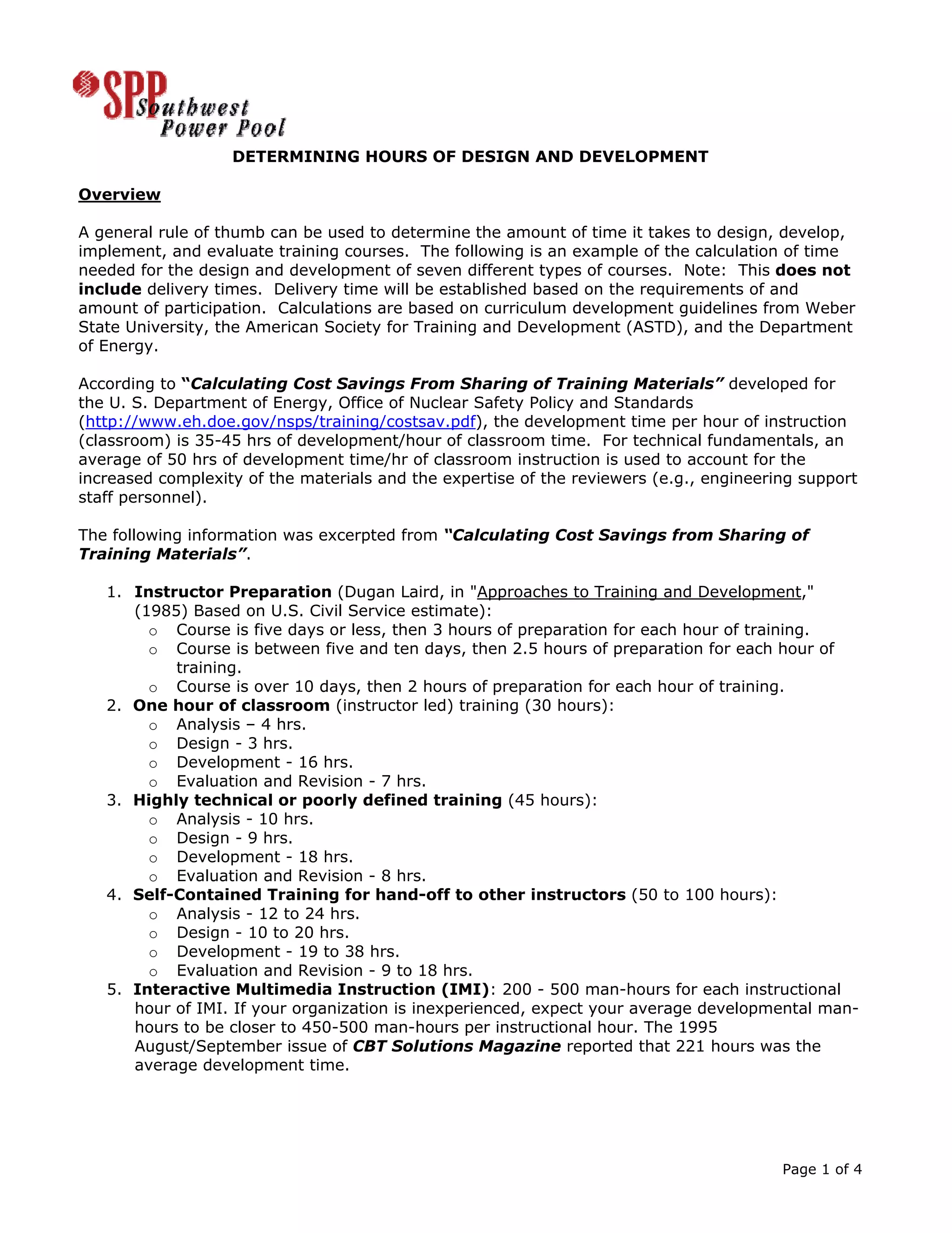 Design & development hours | PDF