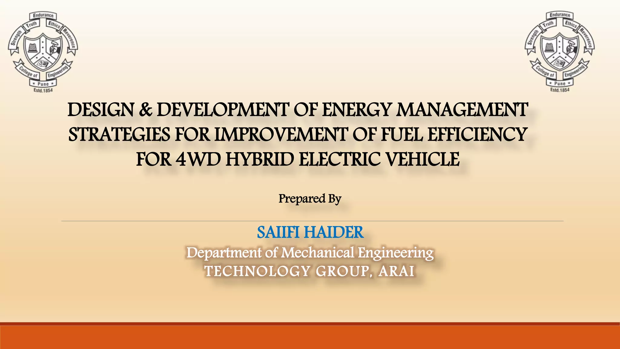 Design & Development of Energy management strategies for the ...