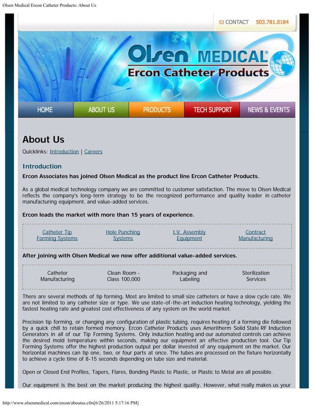 Designed / Created Website for Olsen Medical Ercon Catheter Products | PDF