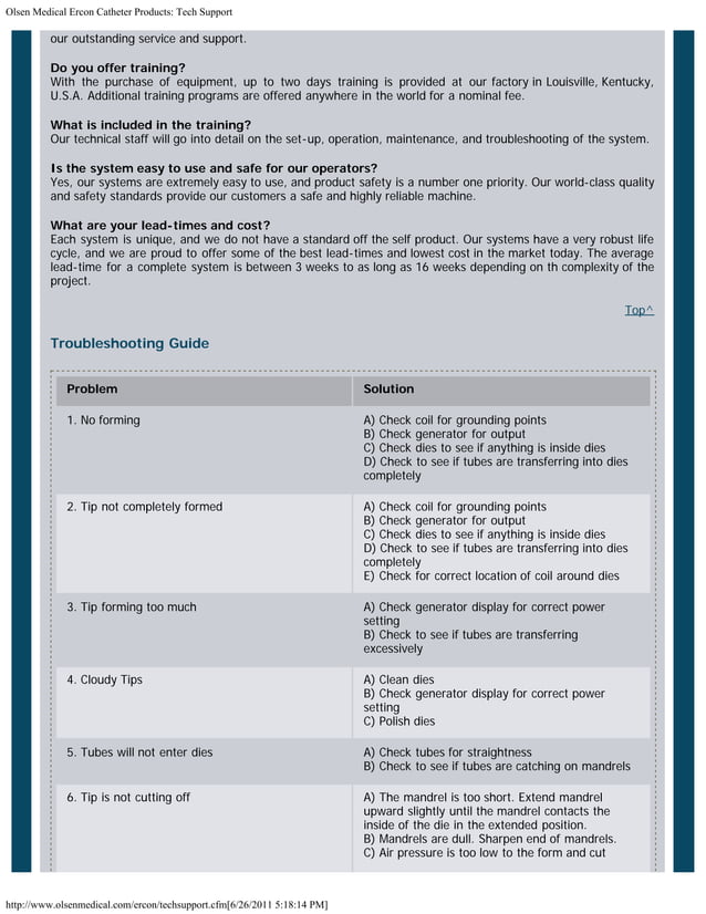Designed / Created Website for Olsen Medical Ercon Catheter Products | PDF